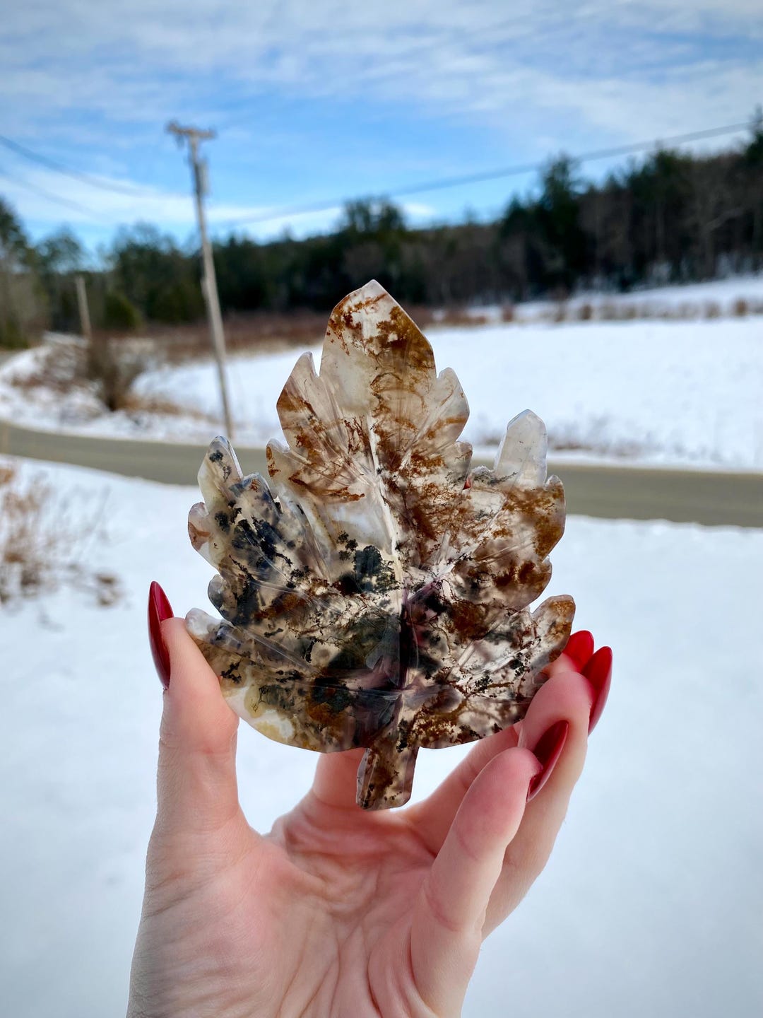 Moss Agate Leaf Carving / Crystal Carving / Moss Agate / Tree Agate - Etsy