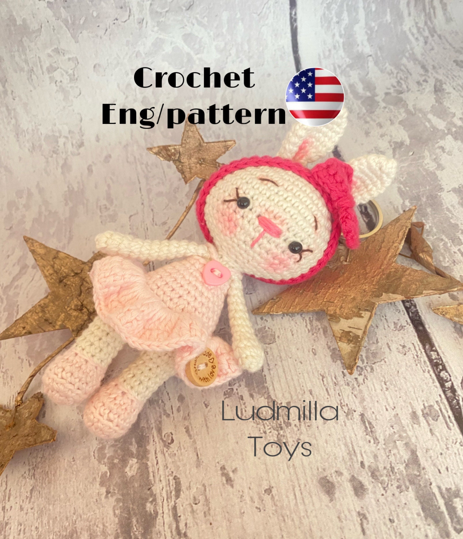 Bunny Keychain Crochet English Pattern. Amigurumi Keychain. Rabbit ...