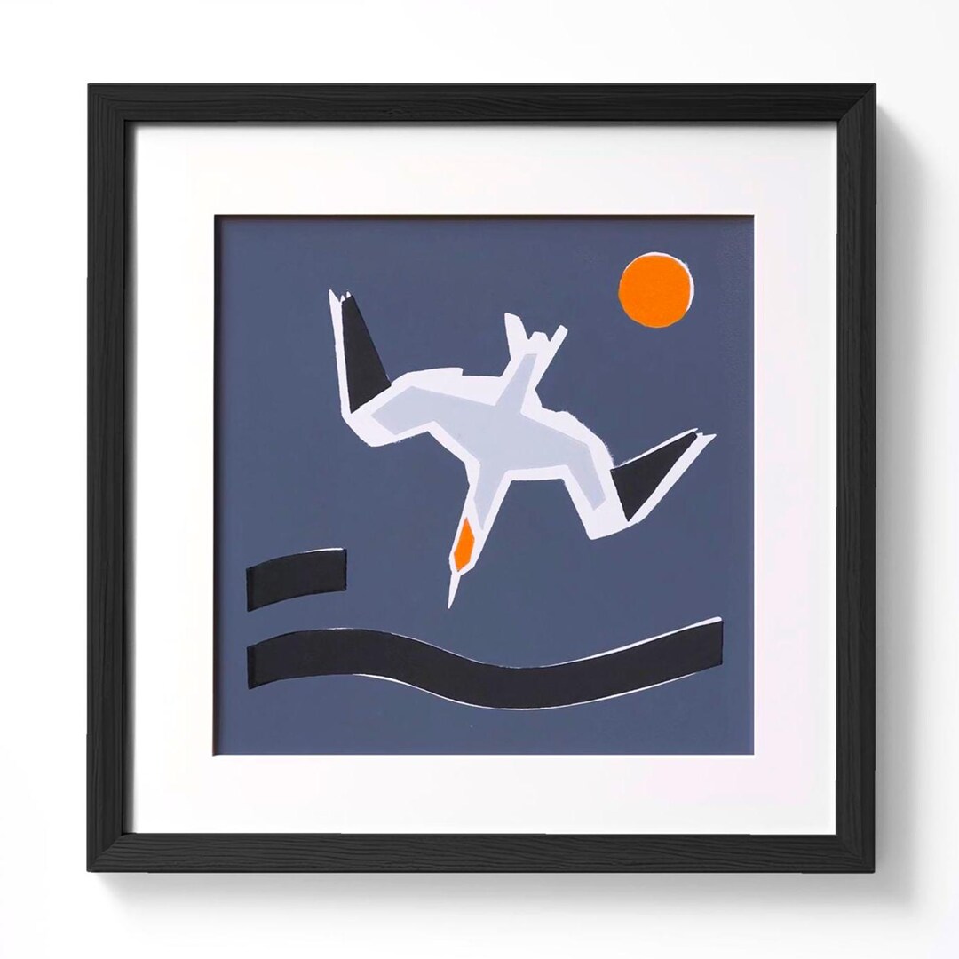 Diving Gannet Linocut Print: Abstract Coastal Wall Art - Etsy