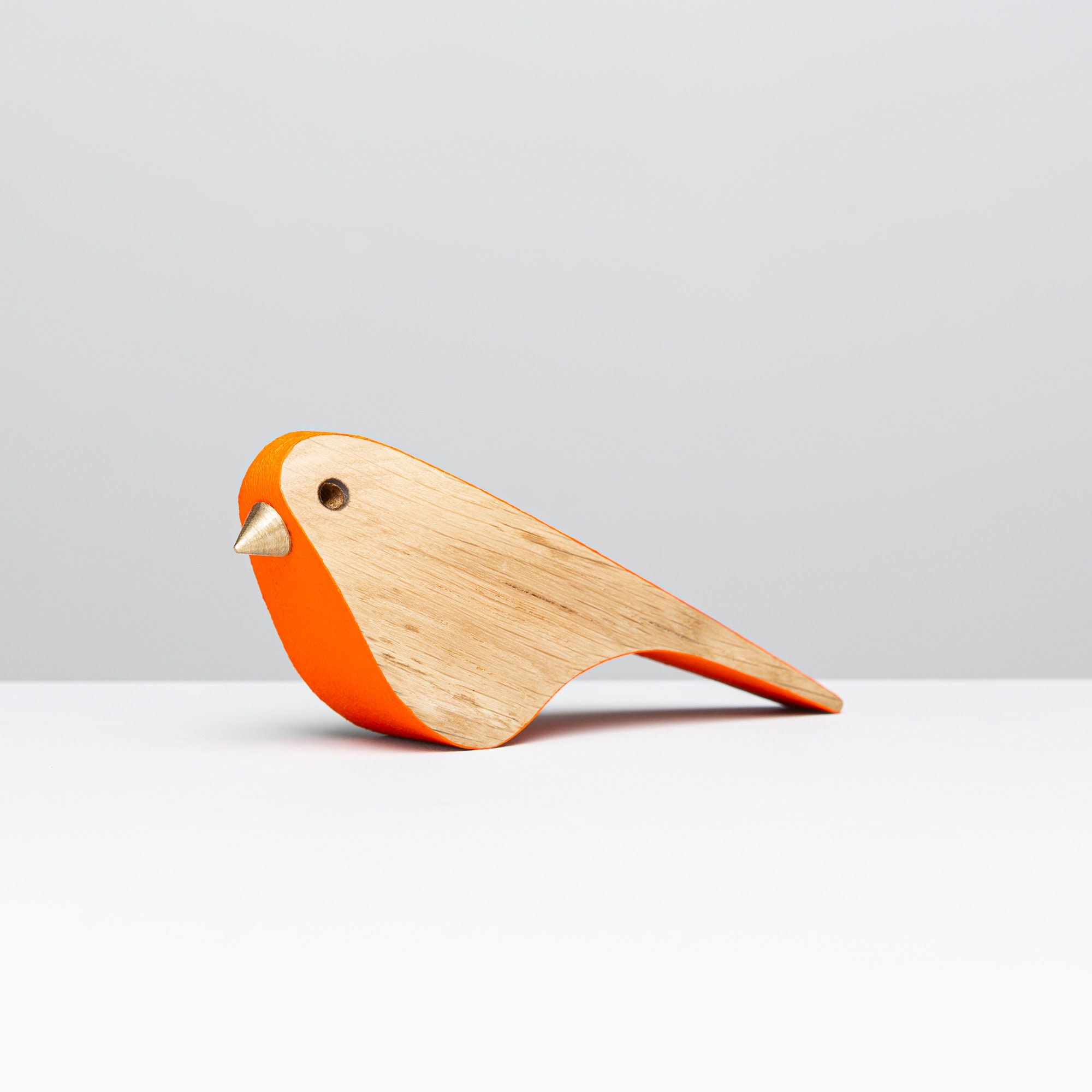 Handcrafted Oak Bird Ornament: Brass Beak, Painted Edge, Scandinavian ...