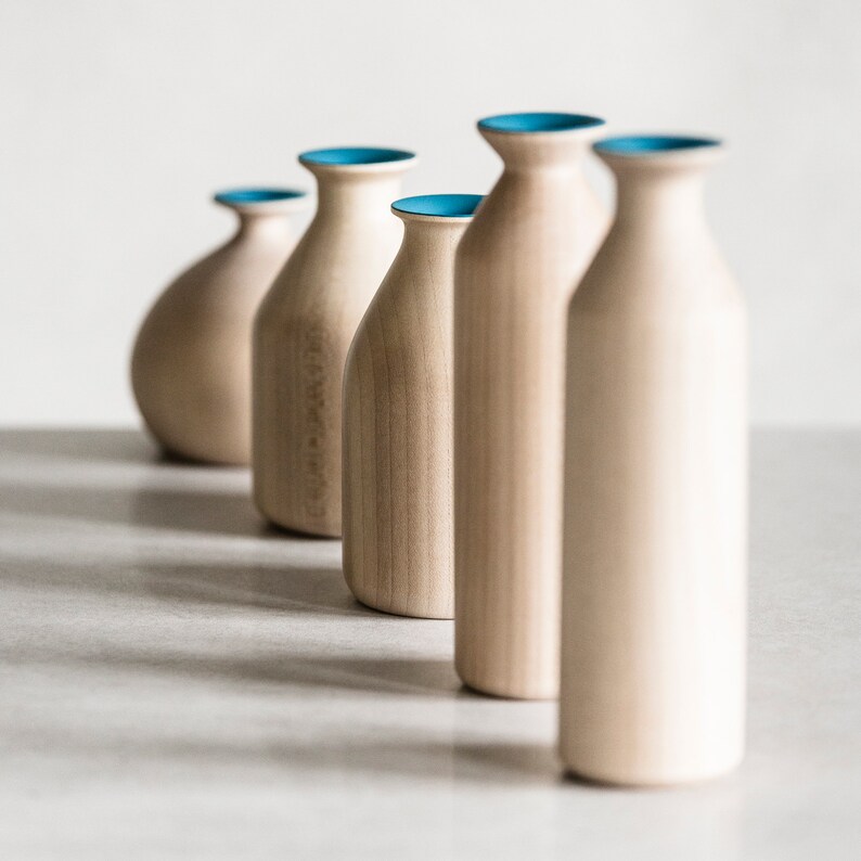 Sycamore Vase With Teal Painted Interior 5 Wooden Bud Vase Home Decor ...