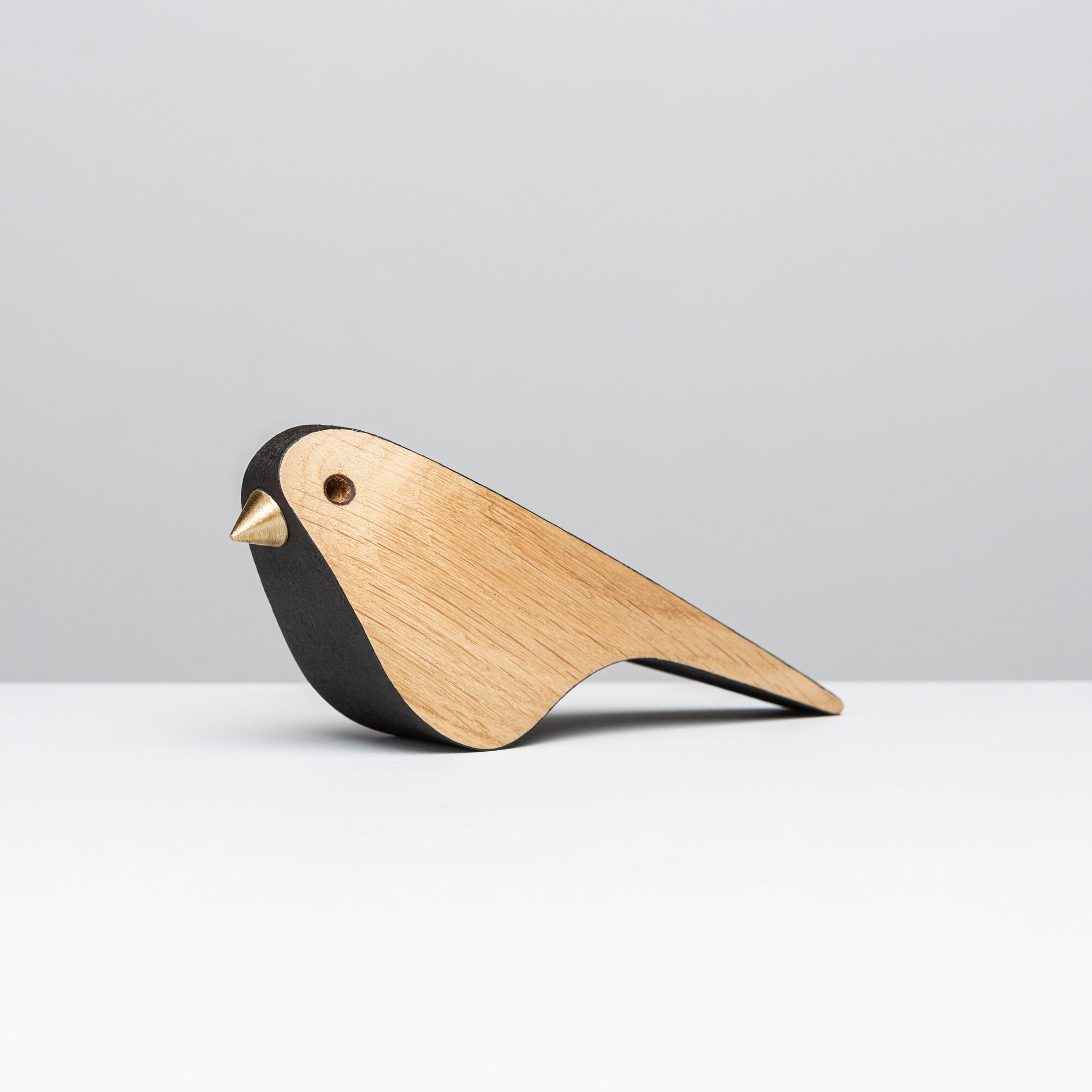 Handcrafted Oak Bird Ornament: Brass Beak, Painted Edge, Scandinavian ...