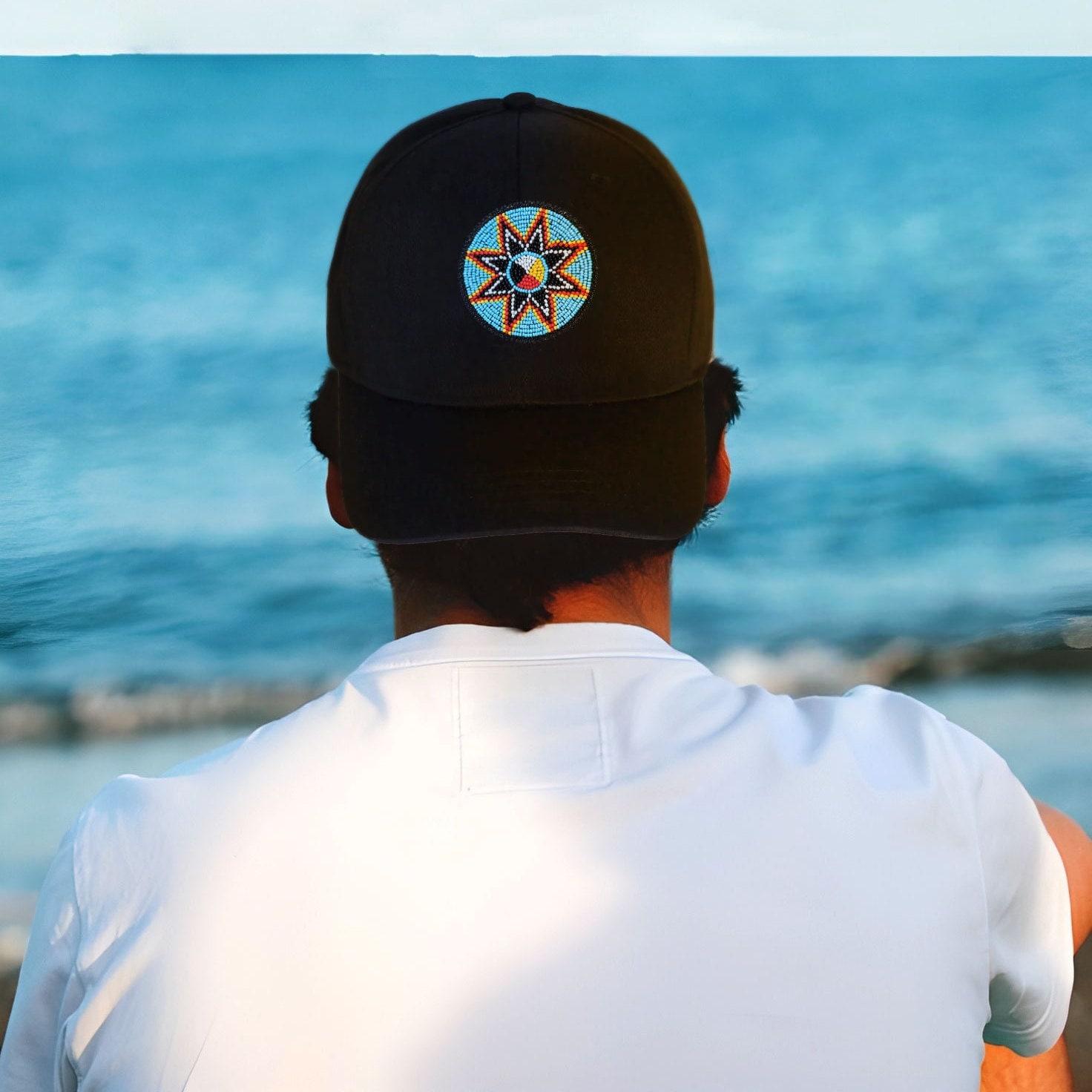 Native American Medicine Wheel Star Beaded Patch Brim Cap, Handmade ...