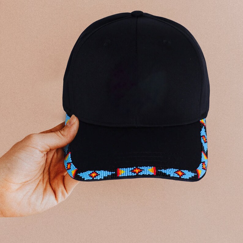Diamond Pattern Handmade Beaded Brim Hat, Native American Cap, Beaded ...