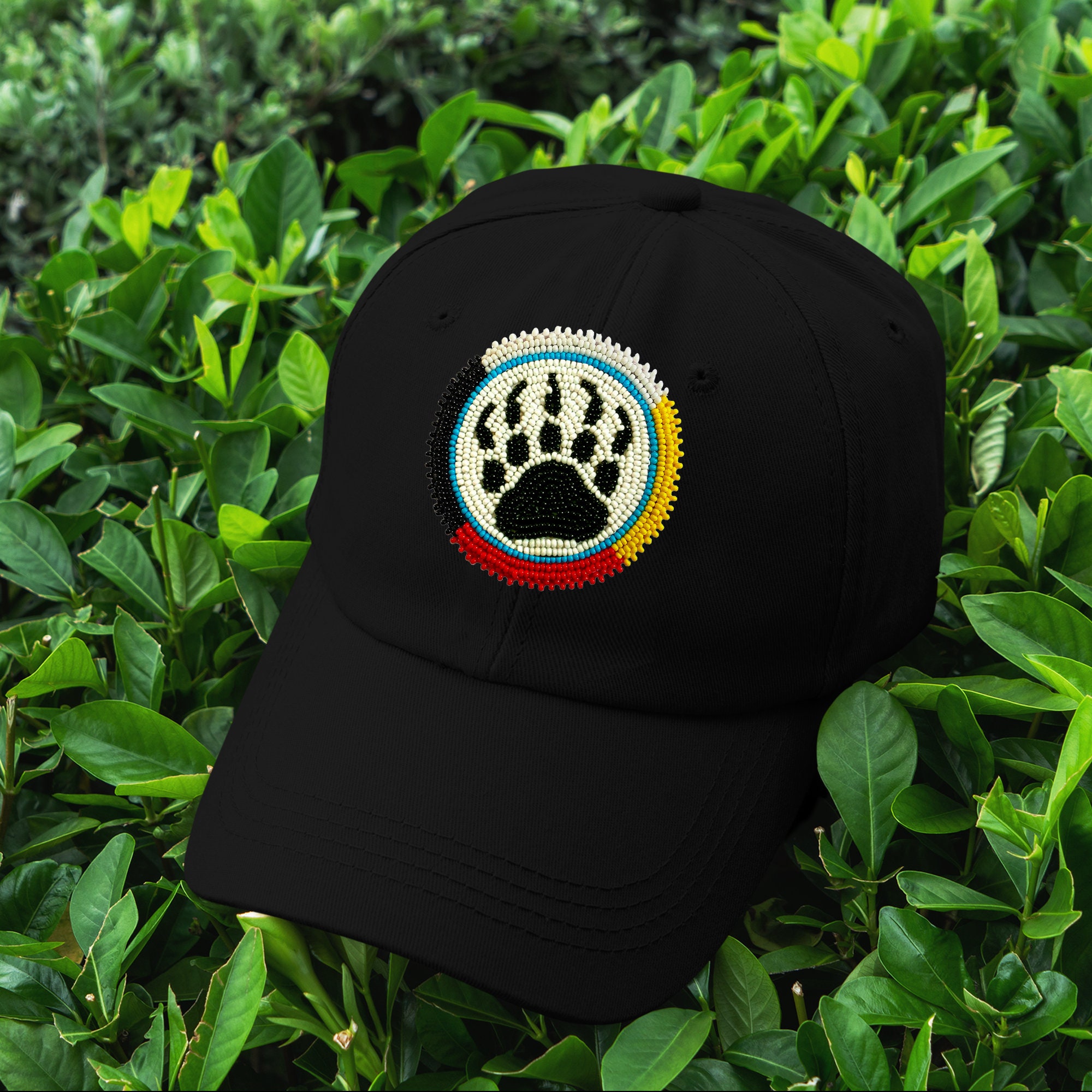 Native American Bear Paw Handmade Beaded Patch Brim Trucker Cap ...