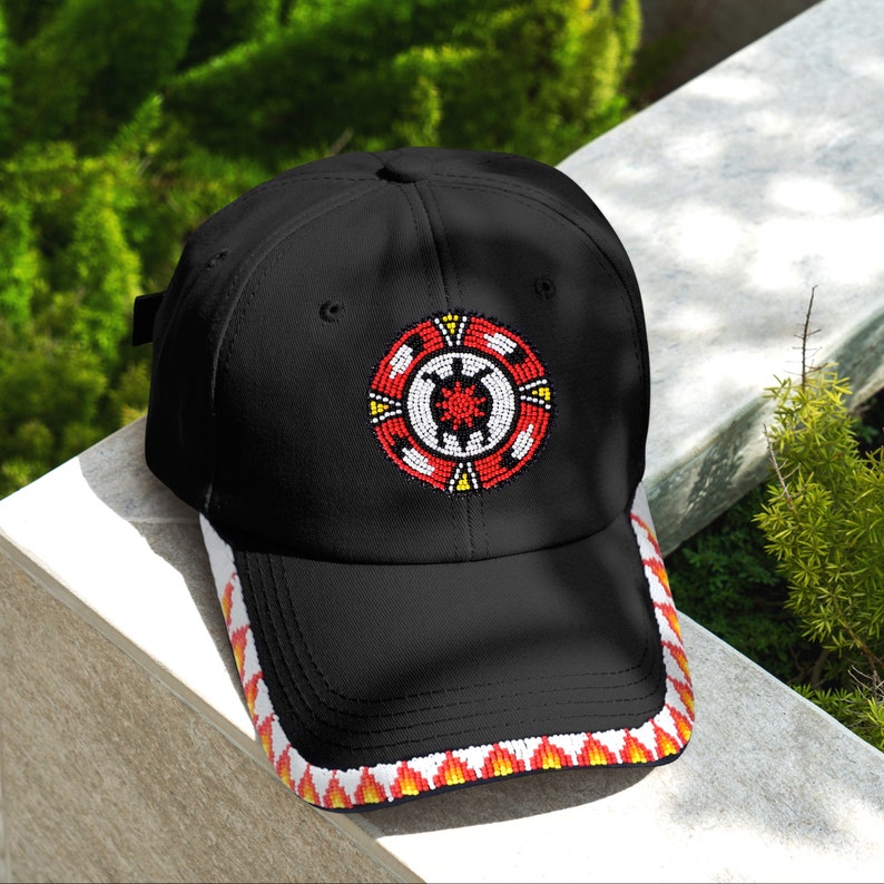 Native American Red Turtle Handmade Beaded Patch Brim Trucker Cap ...