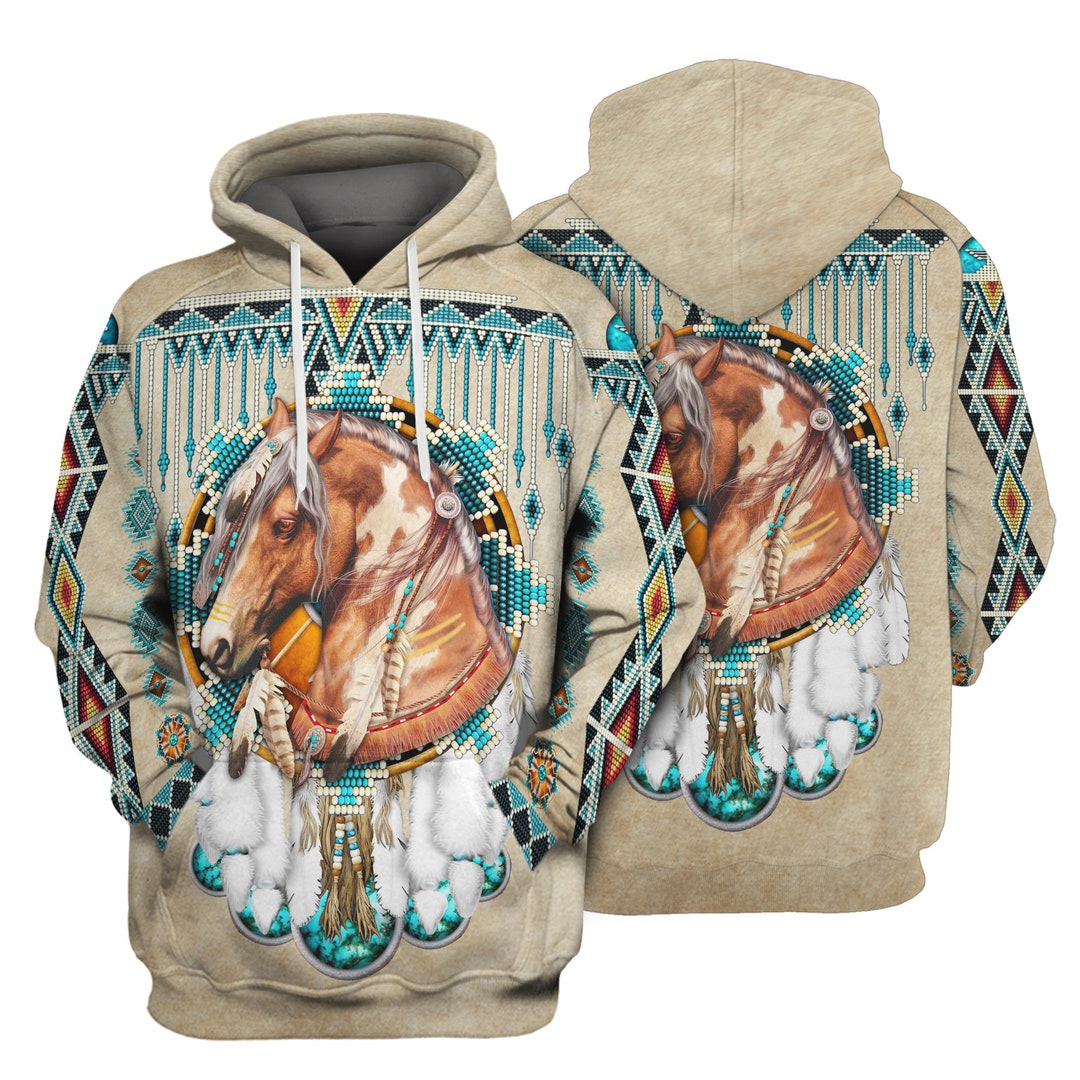 Native Horse 3D Hoodie, Native American Style 3D Hoodie Super Warm and ...