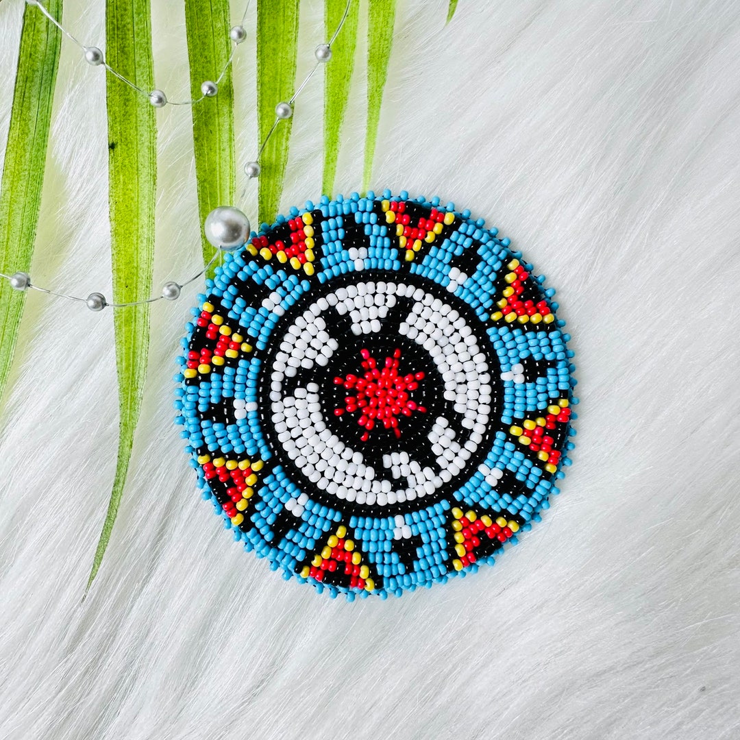 Blue Turtle Feather Pattern Handmade Beaded, Indigenous Handmade Beaded ...