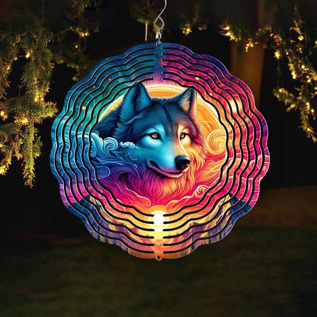 Sunset Wolf Wind Spinner, Native American Art, Wolf Wind Spinner, 10 ...