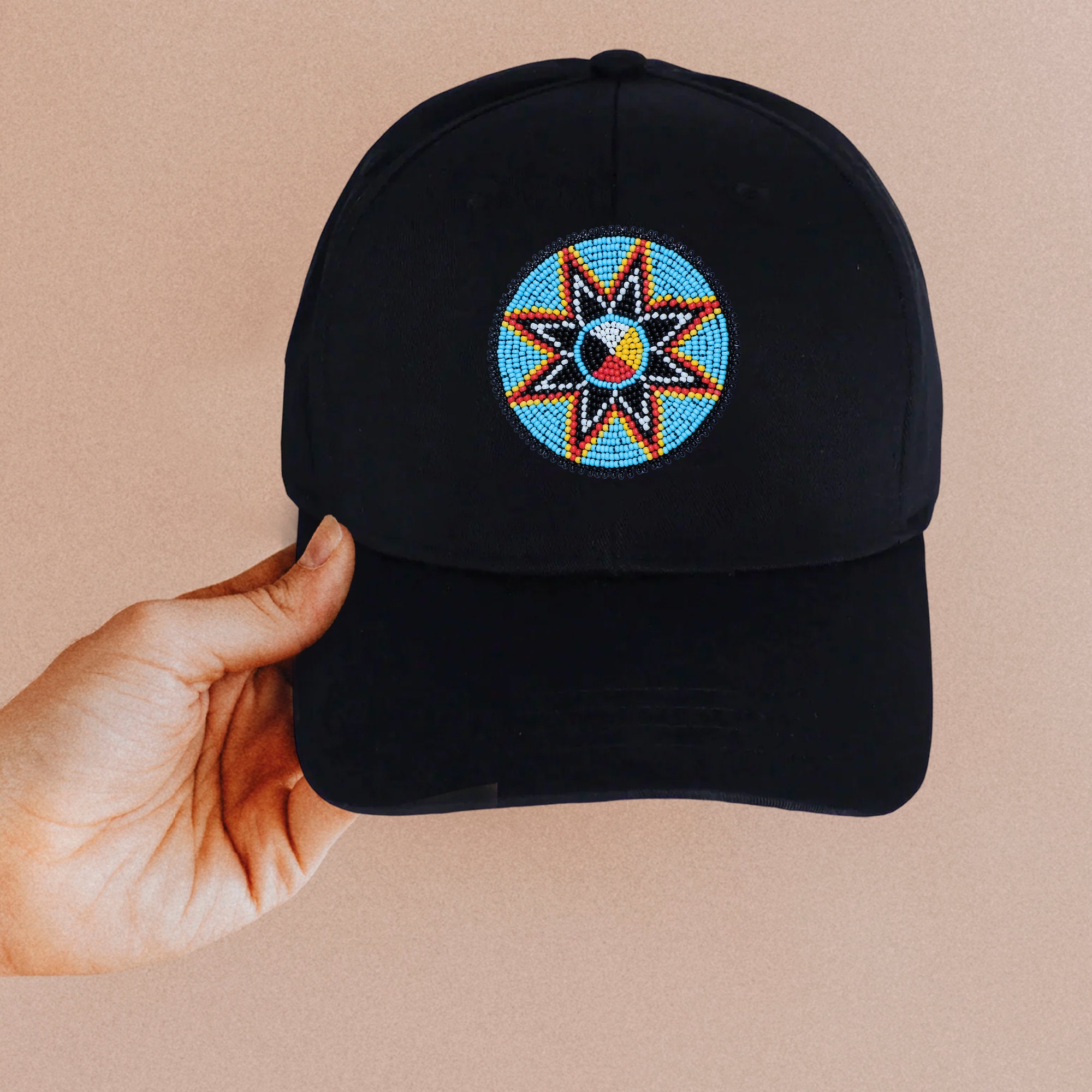 Native American Medicine Wheel Star Beaded Patch Brim Cap, Handmade ...