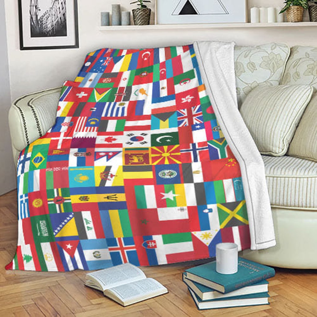 World Flags Blanket, Flags of the World Blanket, Travel Blanket, Wanderlust Blanket ...