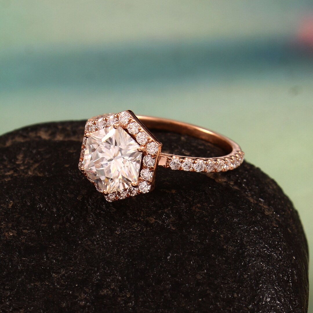 14K Gold Hexagon Ring Ships Same Day Hexa Moissanite Gold - Etsy