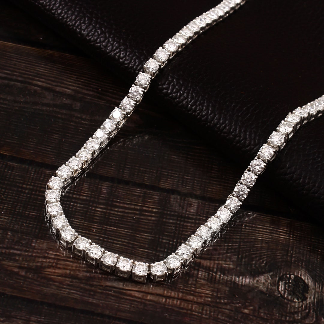 25 TCW Lab Grown Diamond Tennis Necklace: Solid Gold 4mm Chain - Etsy