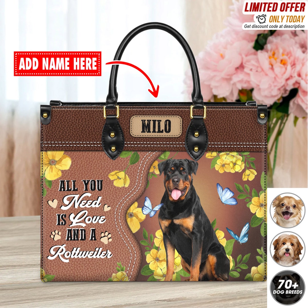 Rottweiler Dog Leather Handbags for Women Custom Name Leather - Etsy