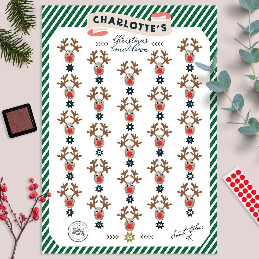 Reindeer Fingerprint Christmas Countdown. Kids Personalised Advent ...