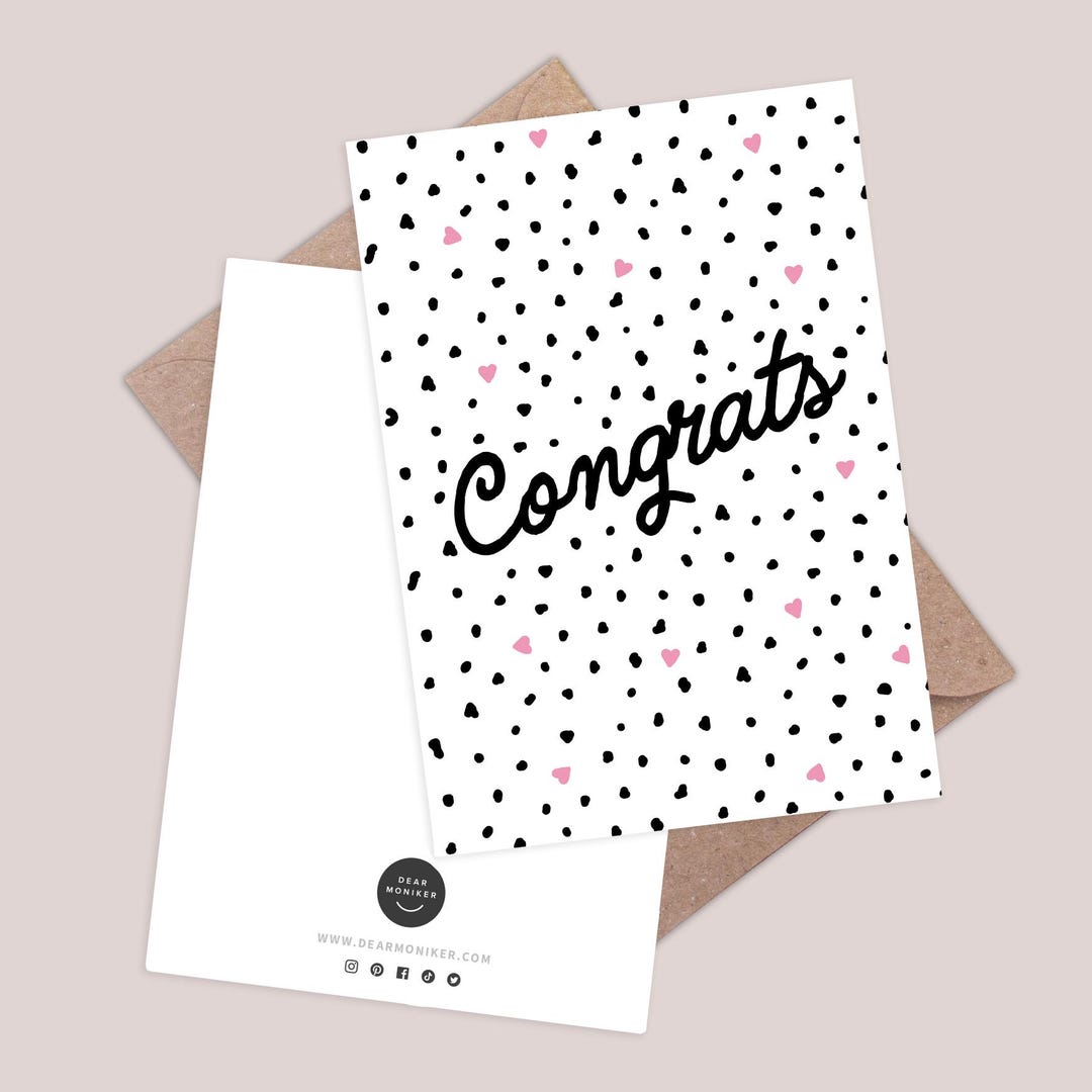 Minimalist Congratulations Card – A6 Congrats Card With Pink Hearts ...