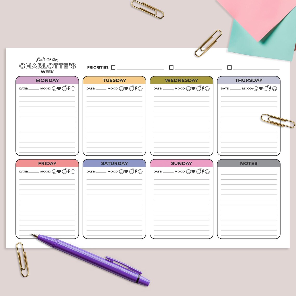 Printable Planner. Digital Download. A4 Personalised Weekly Planner ...
