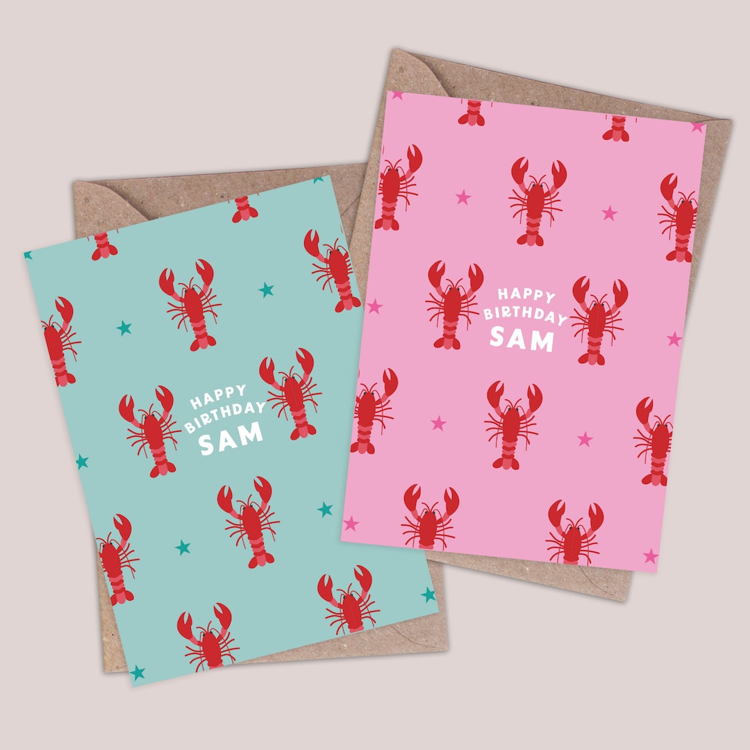 Personalised Lobster Print Card. Lobster Birthday Card. Children's ...