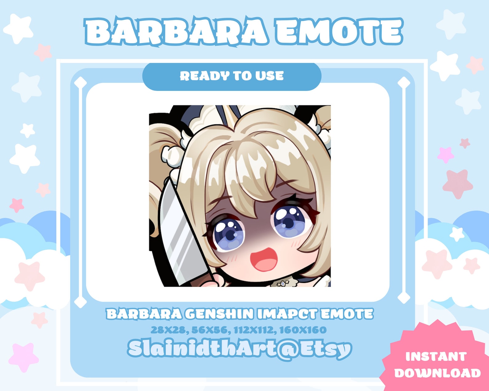 Barbara Genshin Impact Chibi Premade Emote for Twitch Discord Youtube ...