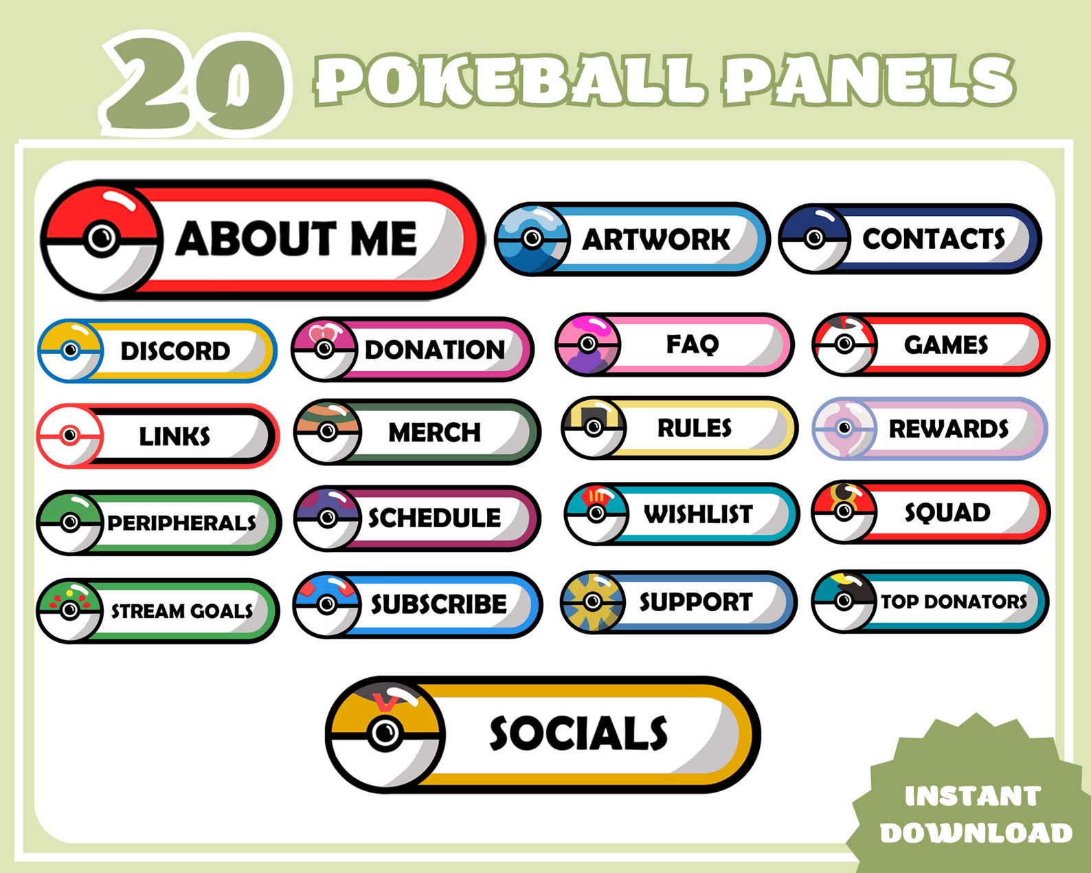 20 Pokeball Twitch Panels Pack Pokemon Twitch Stream - Etsy