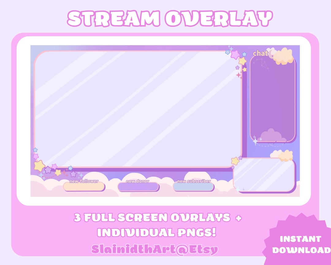 3x Dreamy Clouds Stream Overlay for Twitch Streaming and Seperate Pngs Custom Twitch Cozy ...