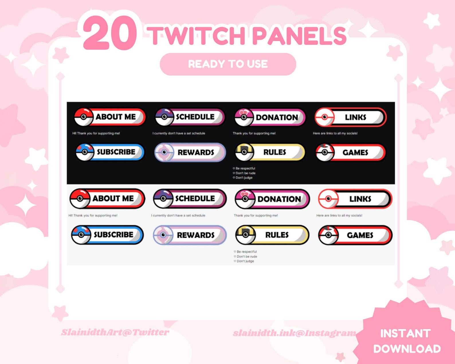 20 Pokeball Twitch Panels Pack Pokemon Twitch Stream - Etsy