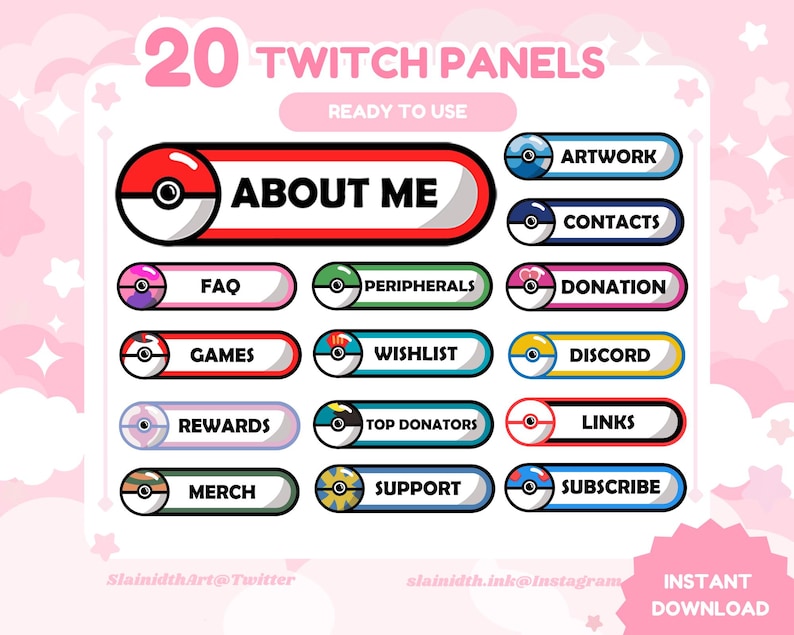 20 Pokeball Twitch Panels Pack Pokemon Twitch Stream - Etsy