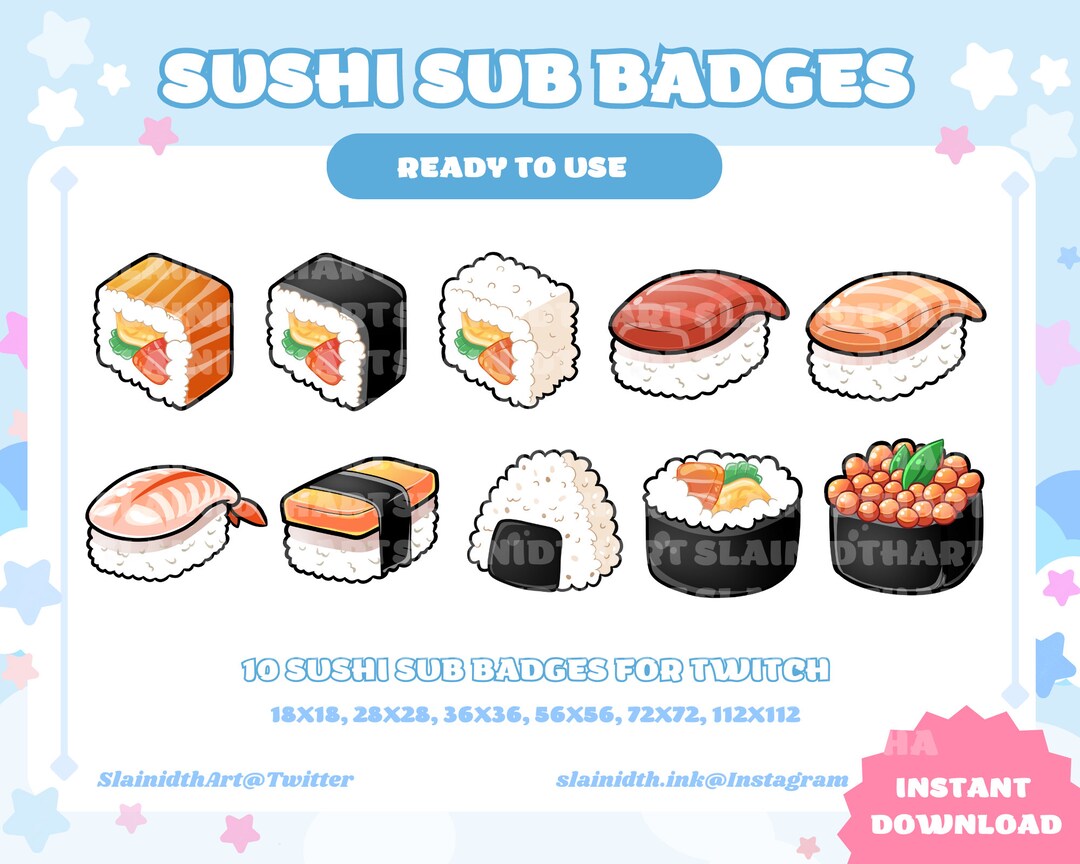 SUSHI Subscriber Badges for Twitch/ Youtube Bit Badges Streamer Premade ...