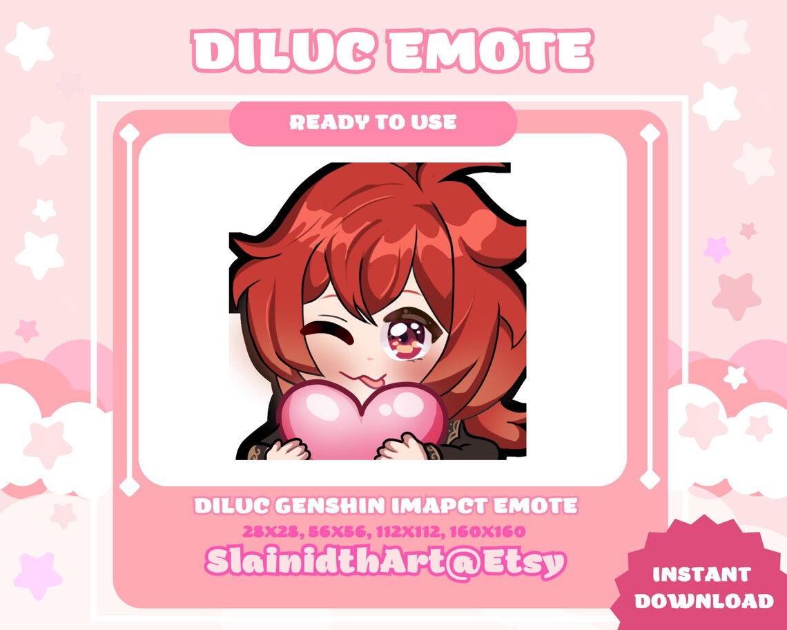 Diluc Genshin Impact Chibi Premade Emote for Twitch Discord Youtube ...