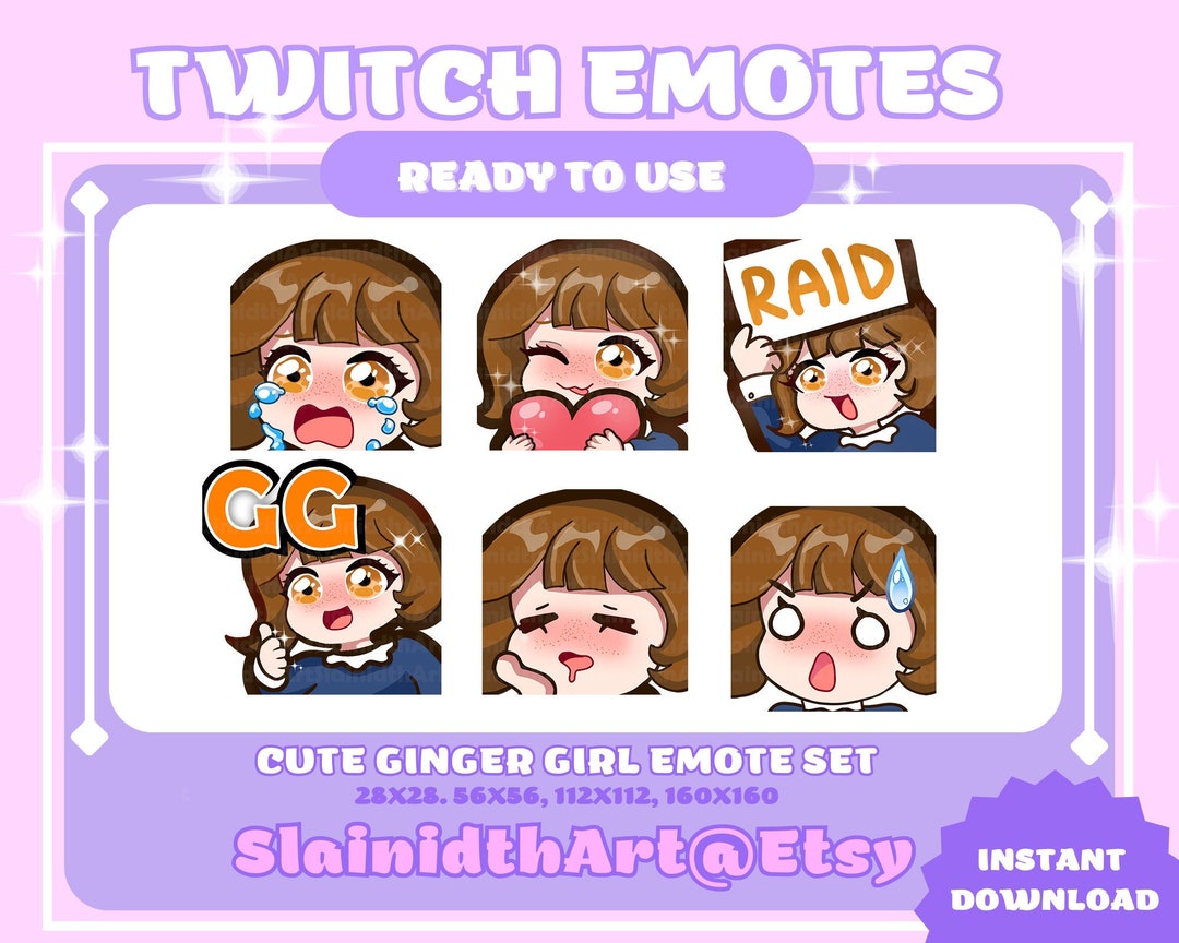 Cute Twitch Emote Pack ( Ginger Girl, Orange Eyes) Twitch, Tiktok ...