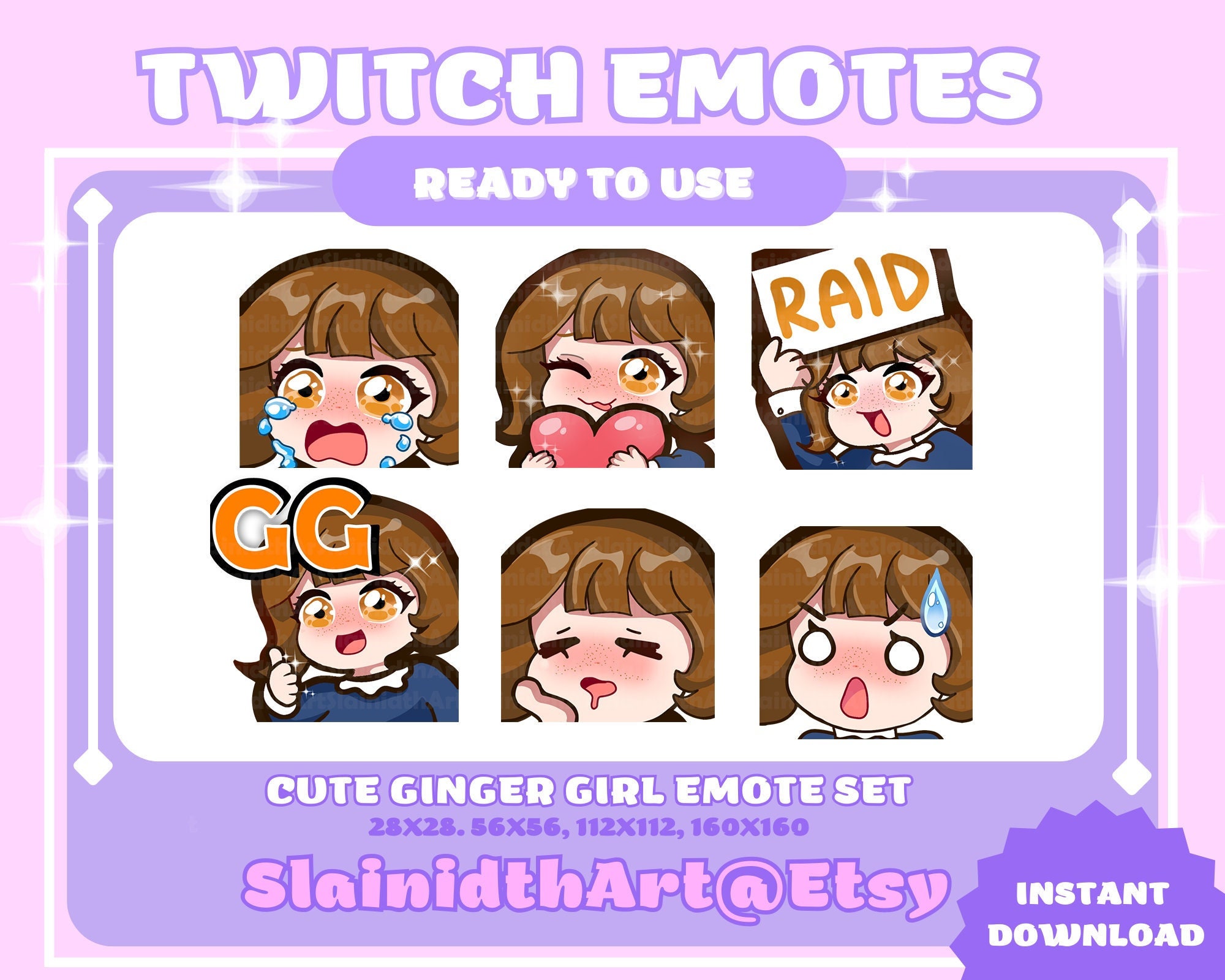 Cute Ginger Girl Twitch Emote Pack (digital Download) - Etsy