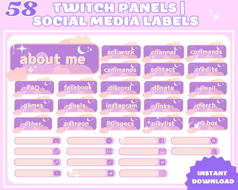 58x Cozy Dreamy Twitch Pannels and Social Media Labels Pack - Etsy