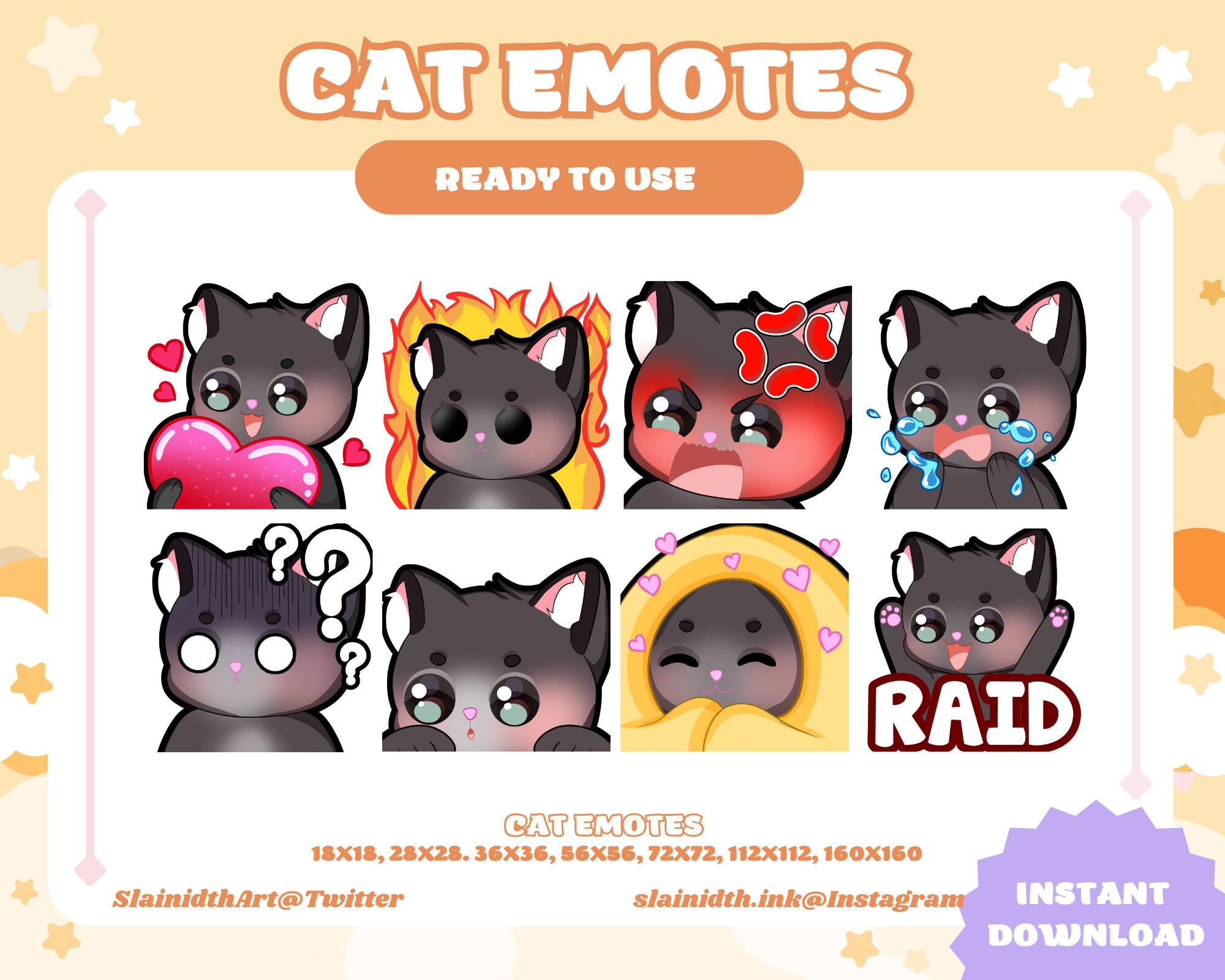 8x Black Cat Twitch Emotes Cute Cats Kawaii Cats Boba - Etsy