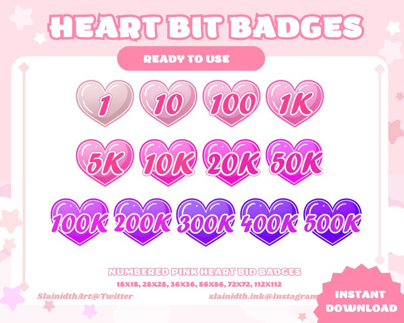 Pink Pastel Heart Numbered Bit Badge Twitch Streamer Cute Heart - Etsy