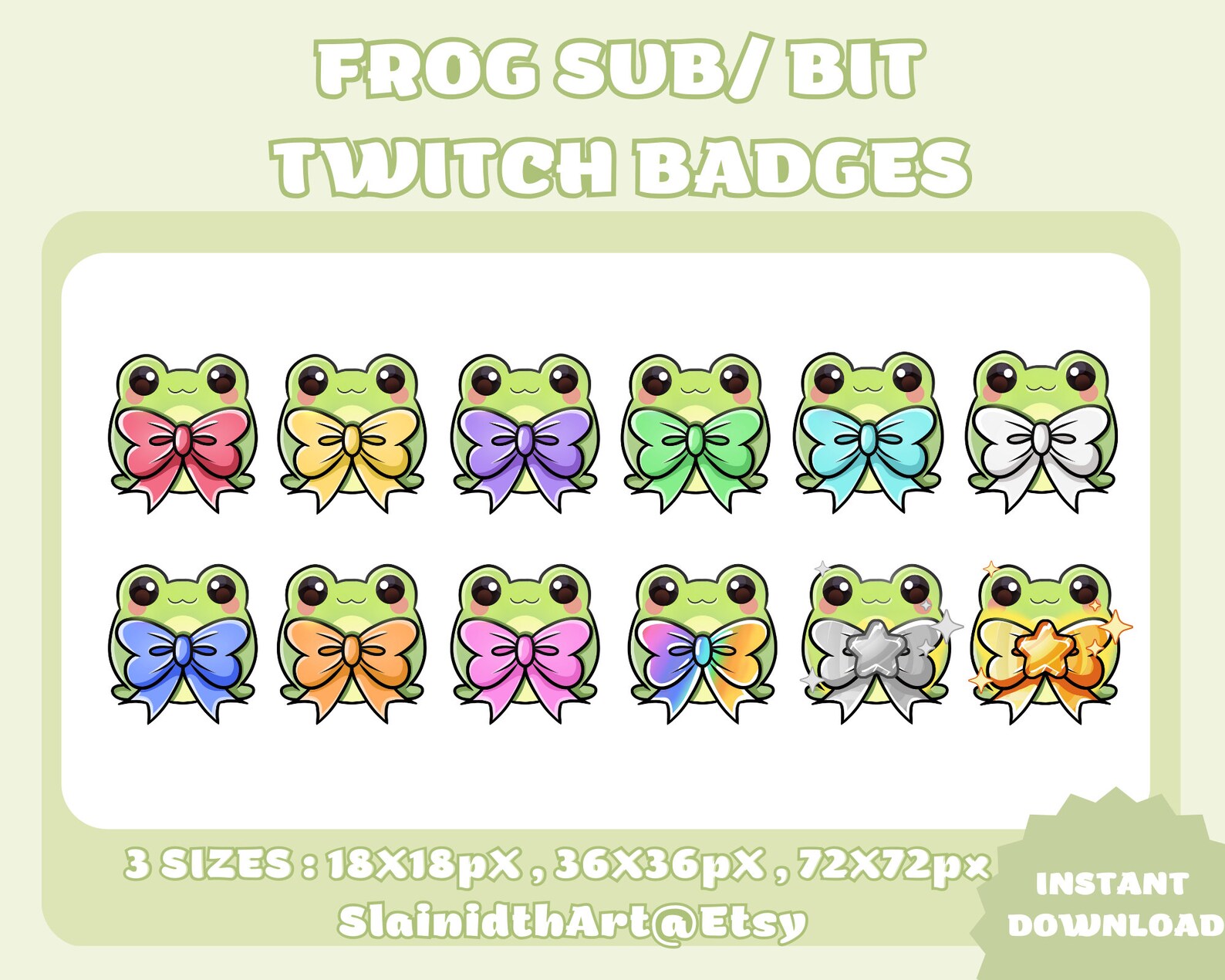 Frogs With Bows Sub Badges Bit Badges Streamer Premade Emote Twitch ...