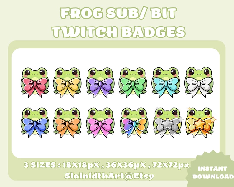 Frogs With Bows Sub Badges Bit Badges Streamer Premade Emote Twitch ...
