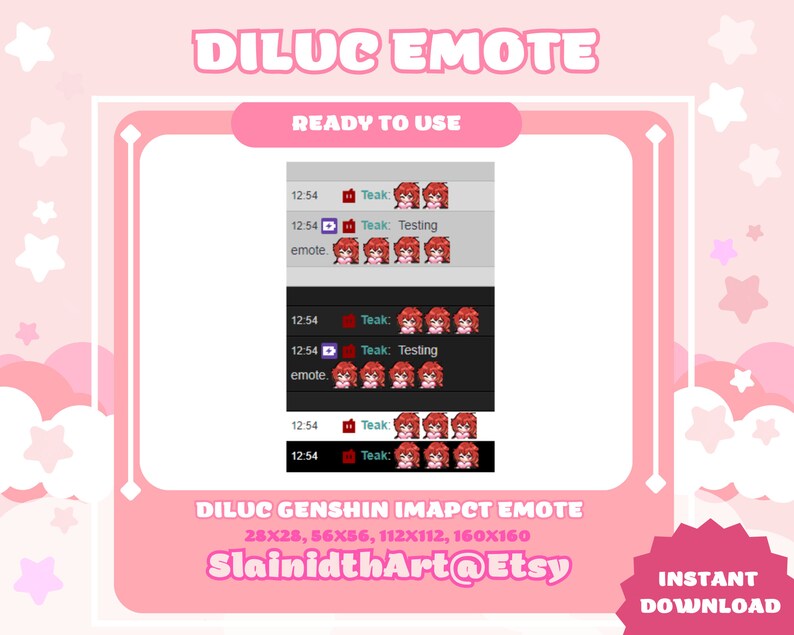 Diluc Genshin Impact Chibi Premade Emote for Twitch Discord Youtube ...
