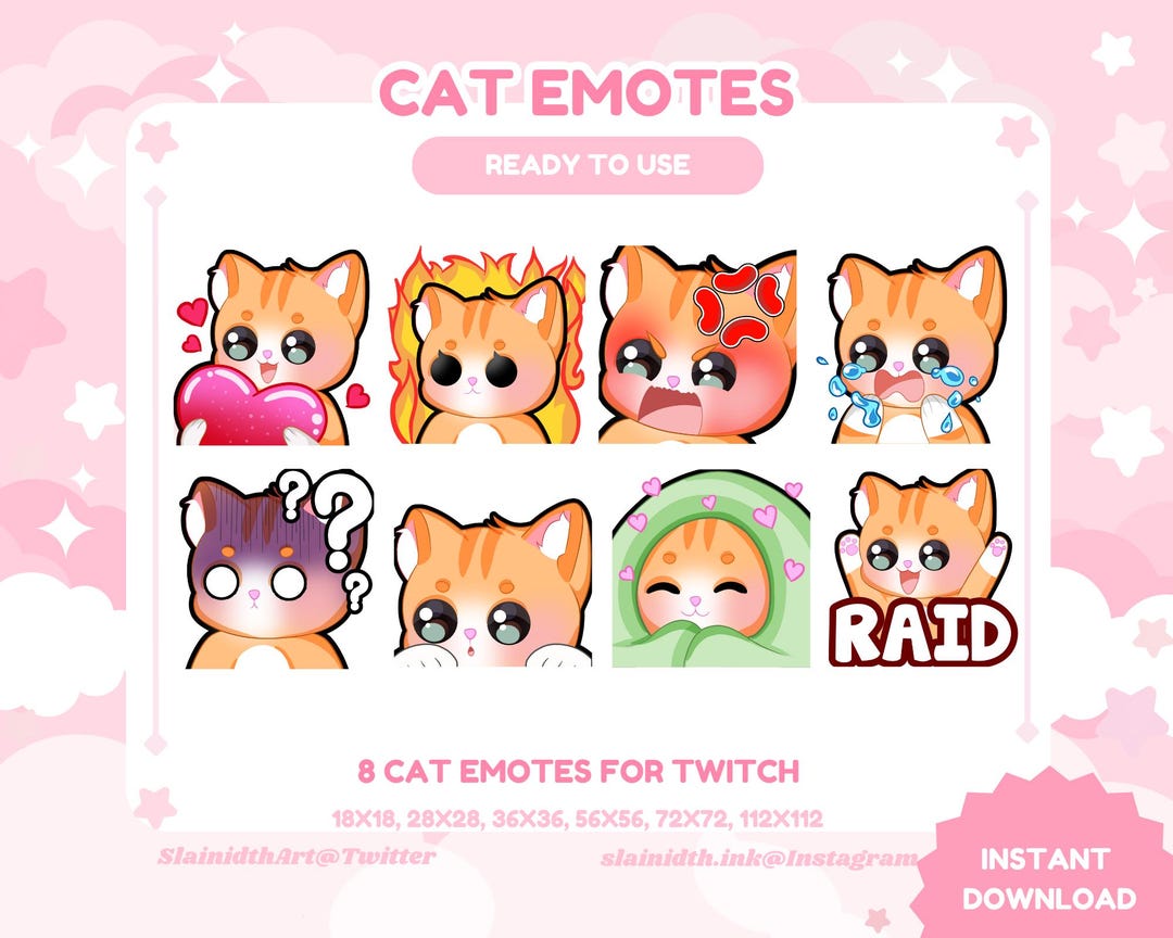 Orange Cat Twitch Emotes: Kawaii Boba Cat Art (digital Download) - Etsy