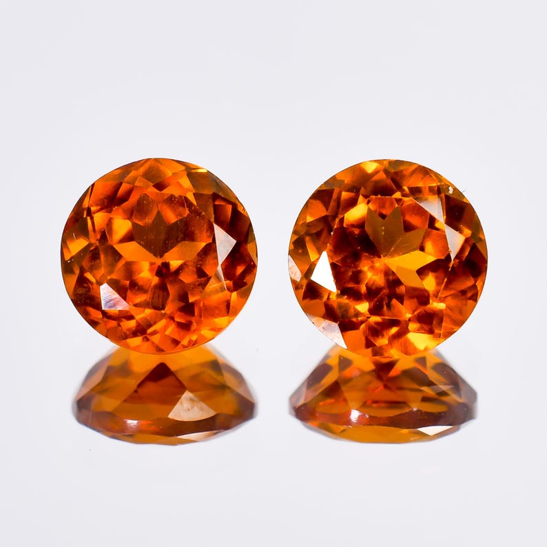 AAA Ceylon Fanta Orange Sapphire Pair Loose Round Cut Gemstone, 8x8x5 ...