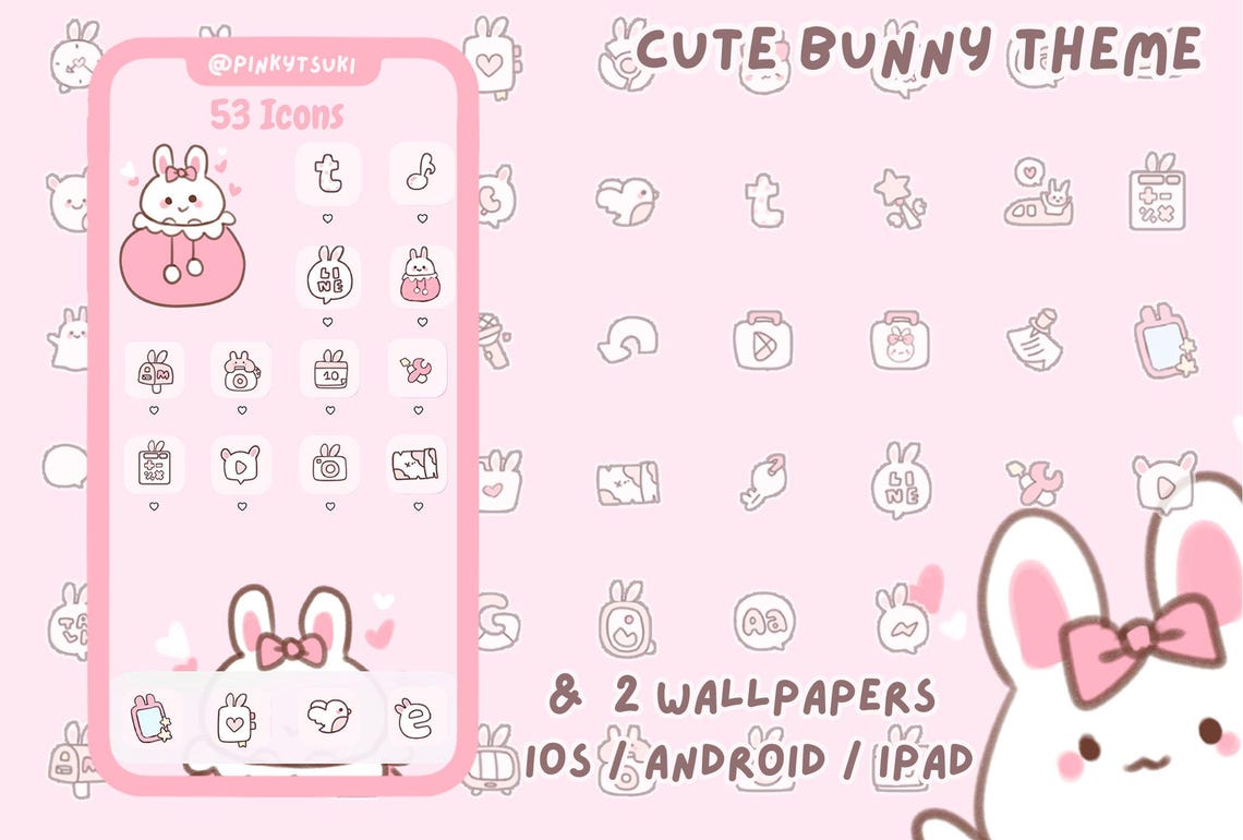 Cute Bunny Ios Android Theme, 53 Icons (digital Download) - Etsy