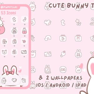 Cute Bunny Ios Theme, Ipados Themes, Android Theme, Ios Cute Theme, - Etsy