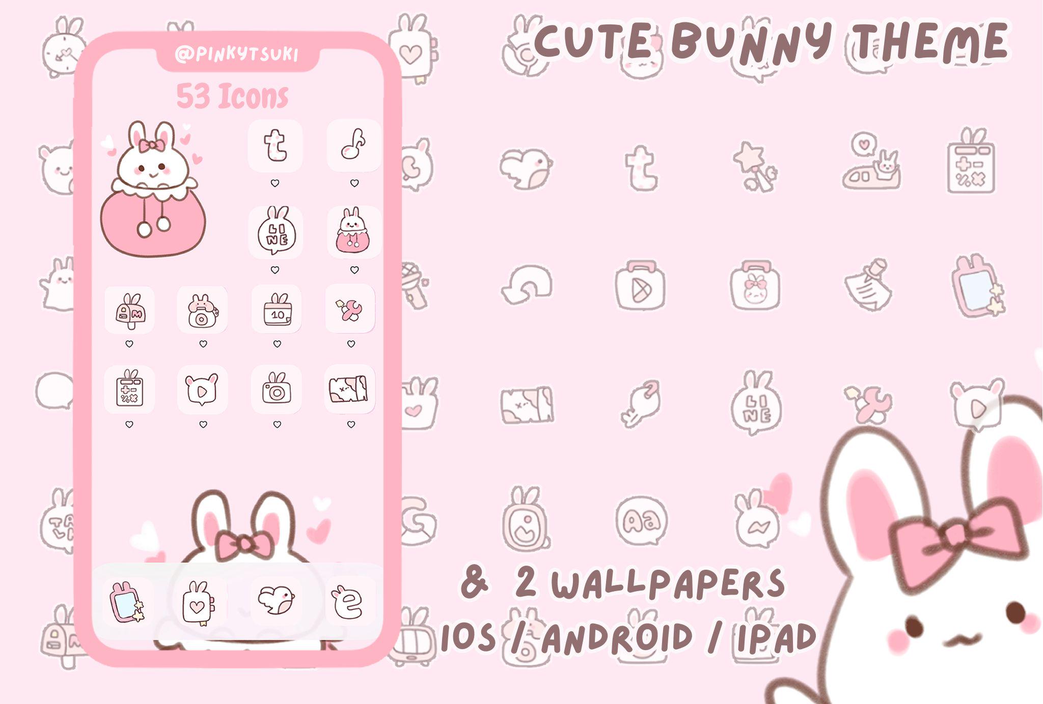 Cute Bunny Ios Theme, Ipados Themes, Android Theme, Ios Cute Theme, - Etsy