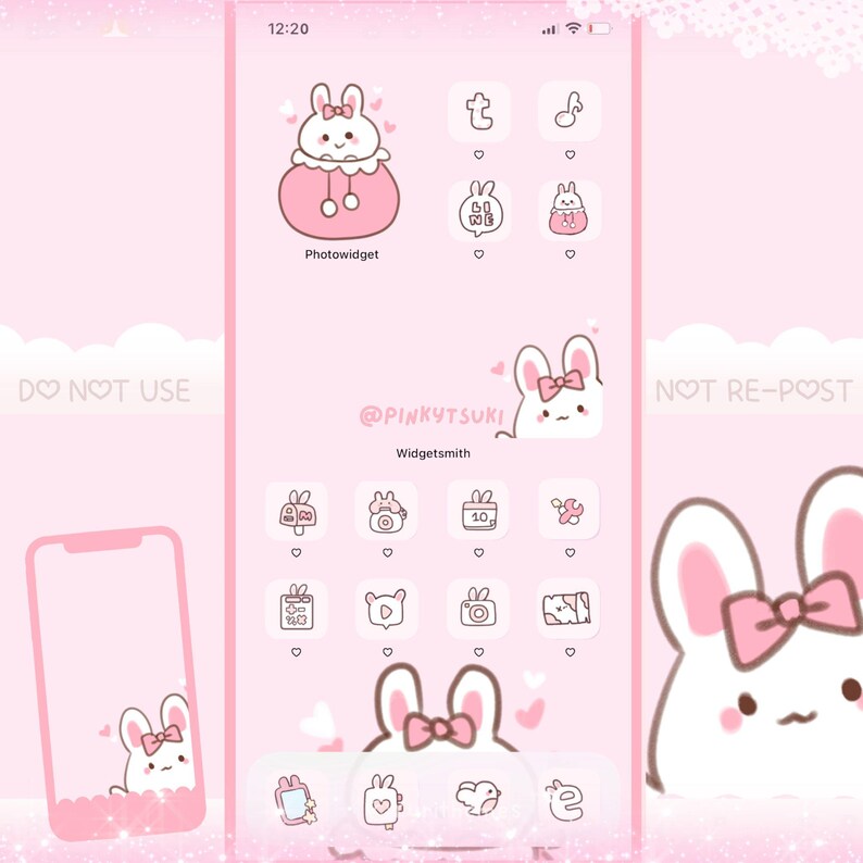 Cute Bunny Ios Theme, Ipados Themes, Android Theme, Ios Cute Theme, - Etsy