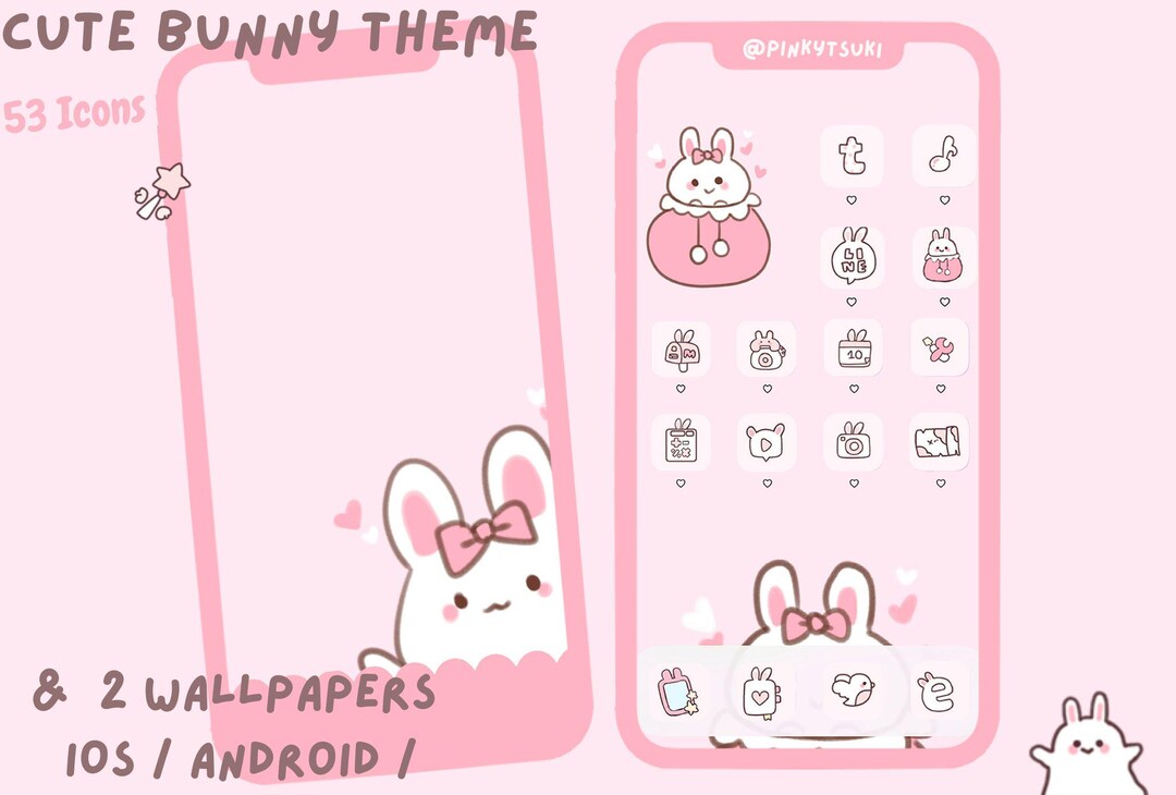 Cute Bunny Ios Theme, Ipados Themes, Android Theme, Ios Cute Theme, - Etsy