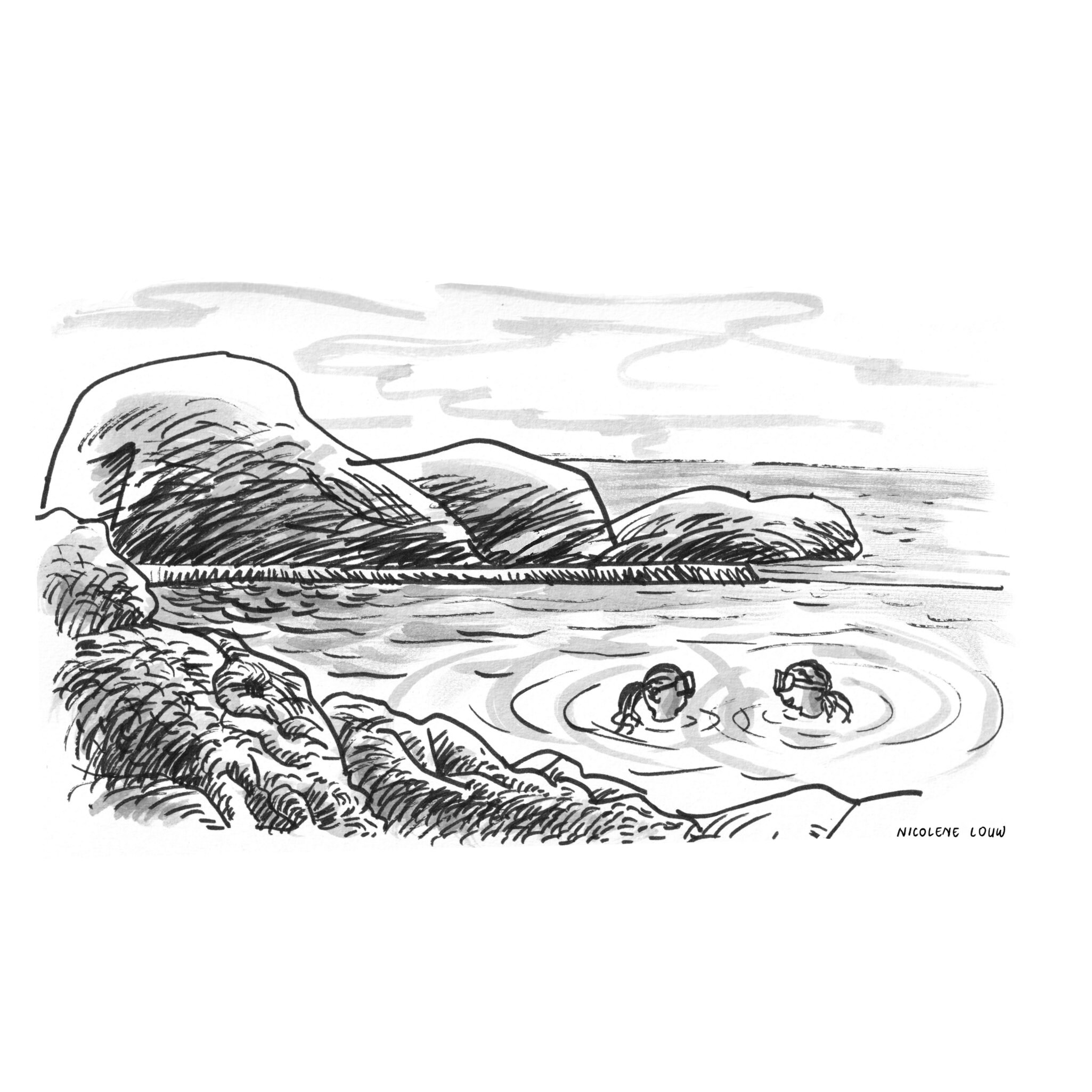 A4 Pen and Ink Wash Drawing of the Tidal Pool at Miller's Point, Cape ...