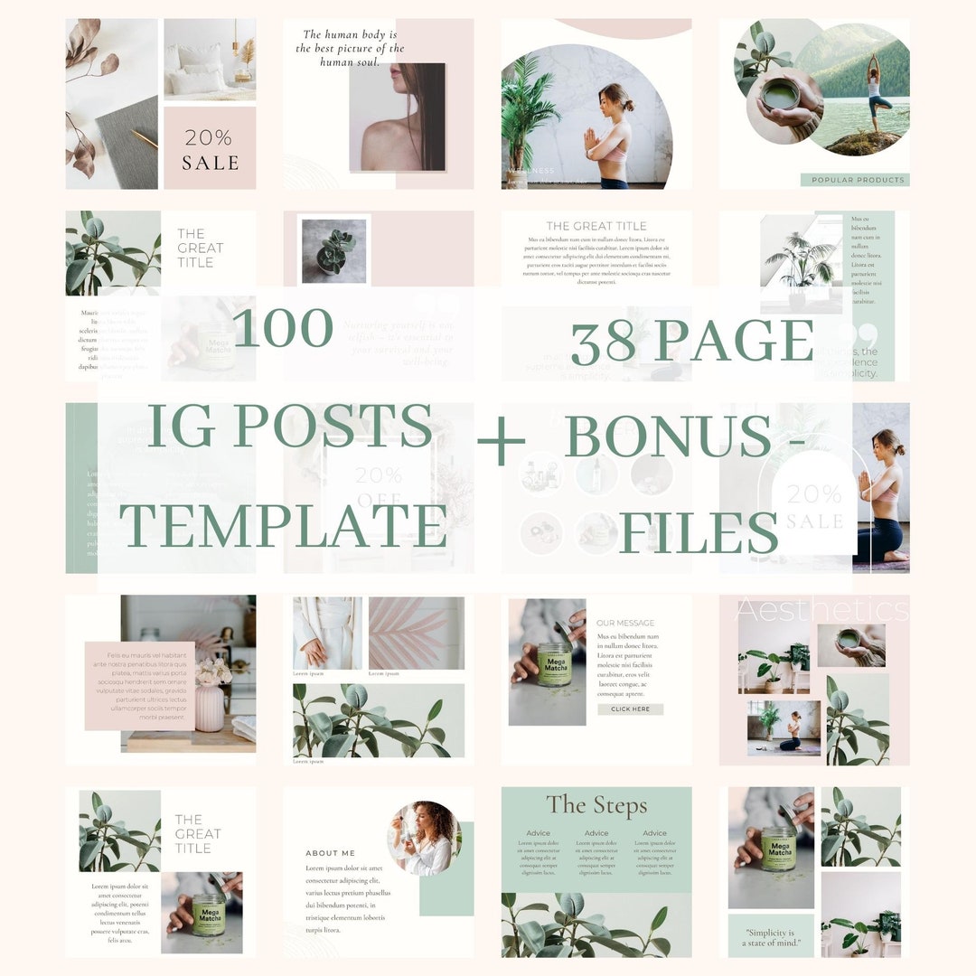 100 Instagram Posts Templates for Canva, Fresh and Clean Ig Template ...