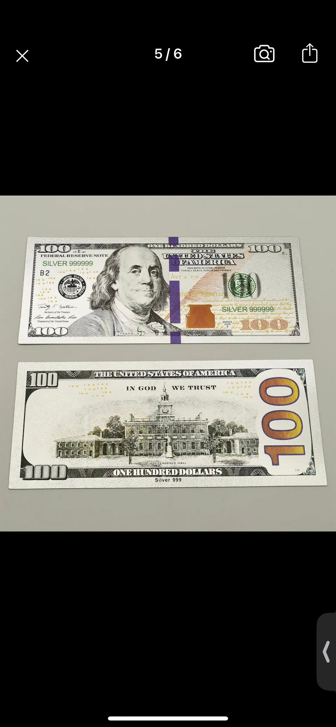 Money Sliver Plated USA 100 Dollar Bill - Etsy