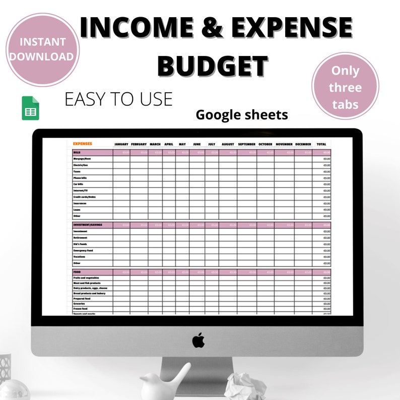 Simple Daily Excel Budget Template Spreadsheet Money Saving - Etsy