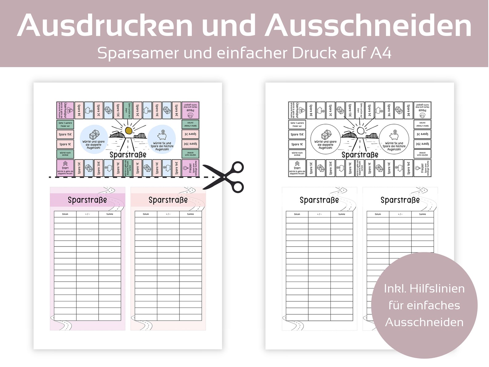 Sparstraße Sparspiel Set Sparchallenge Set Würfel Sparspiel Vorlage ...