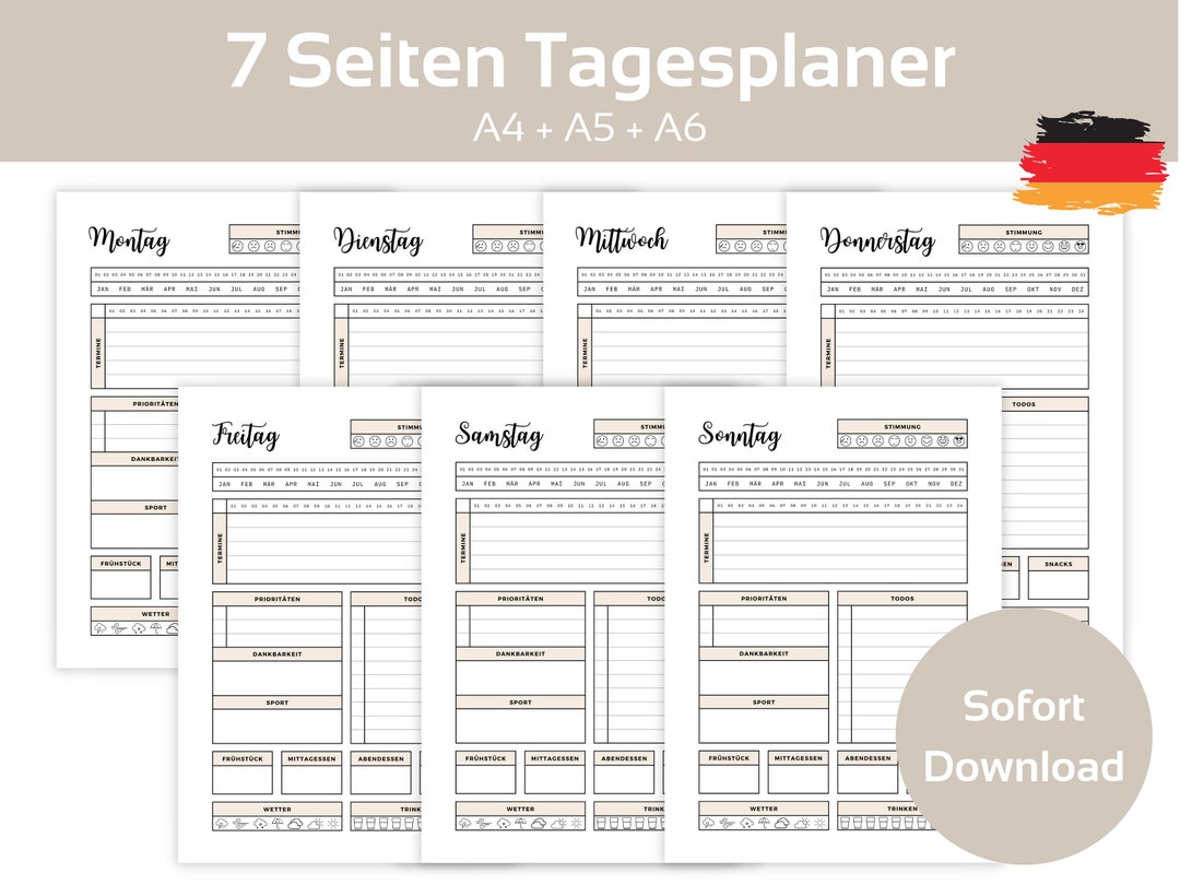 Daily Planner Work Planner Template German A4, A5A6, Weekly Planner ...